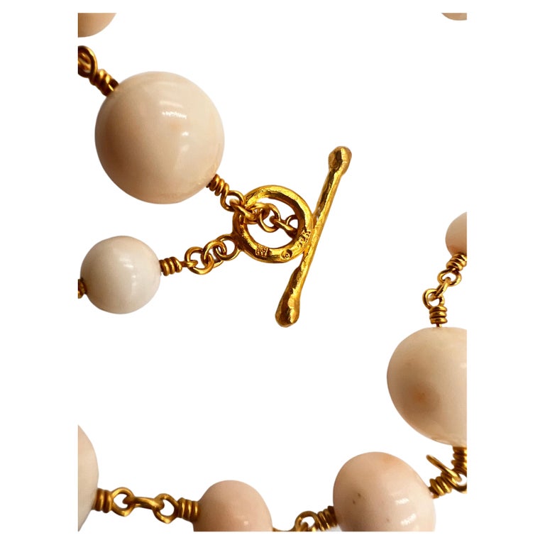 Cathy Waterman Angel Skin Coral Bead Long Necklace For Sale at 1stDibs