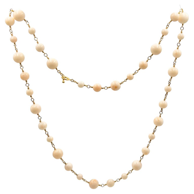 Cathy Waterman Angel Skin Coral Bead Long Necklace For Sale at 1stDibs