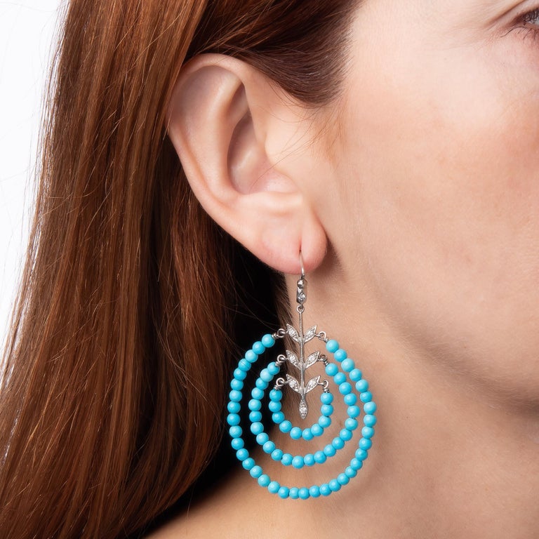 Cathy Waterman Turquoise Diamond Earrings Multi Hoop Drops Estate Fine ...