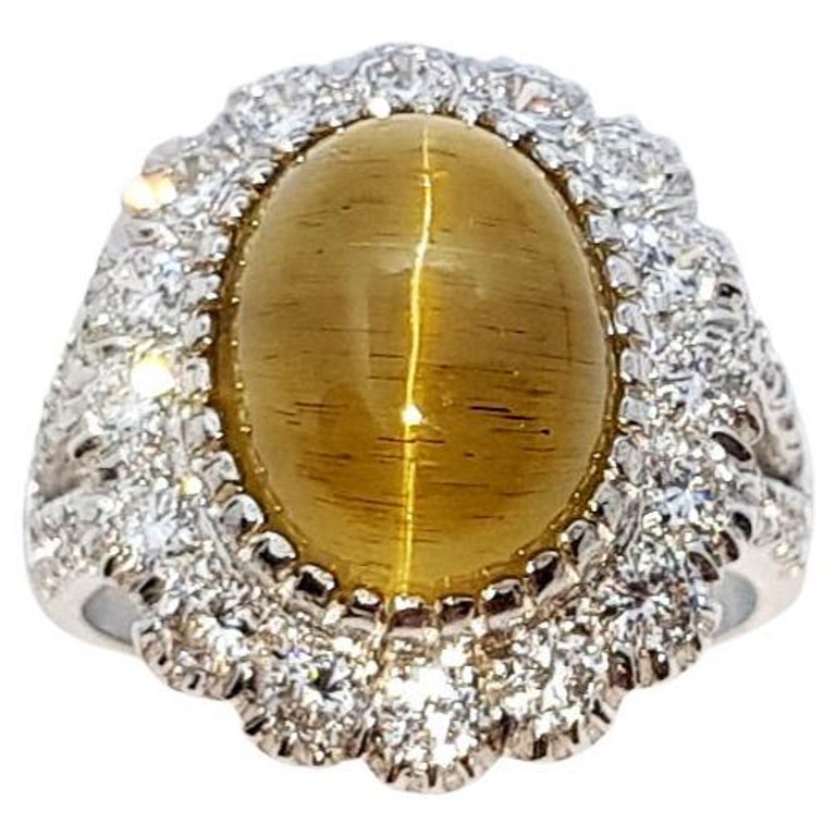 Cat's Eye Apatite with Cubic Zirconia Ring set in Silver Settings For ...