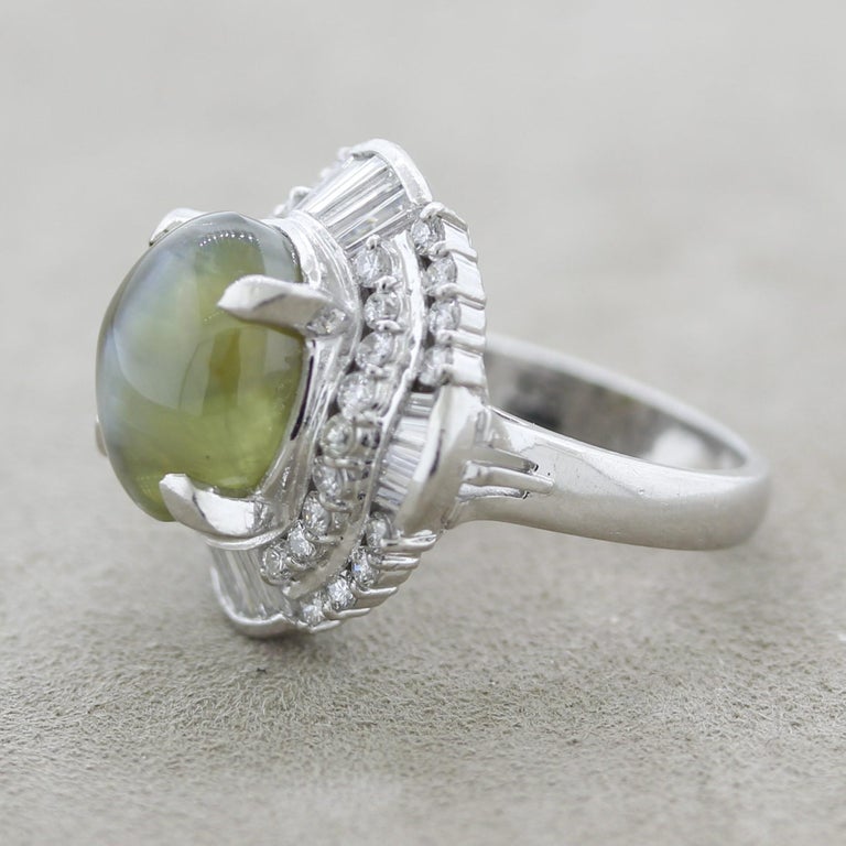 Cats Eye Chrysoberyl Diamond Platinum Ring For Sale at 1stDibs