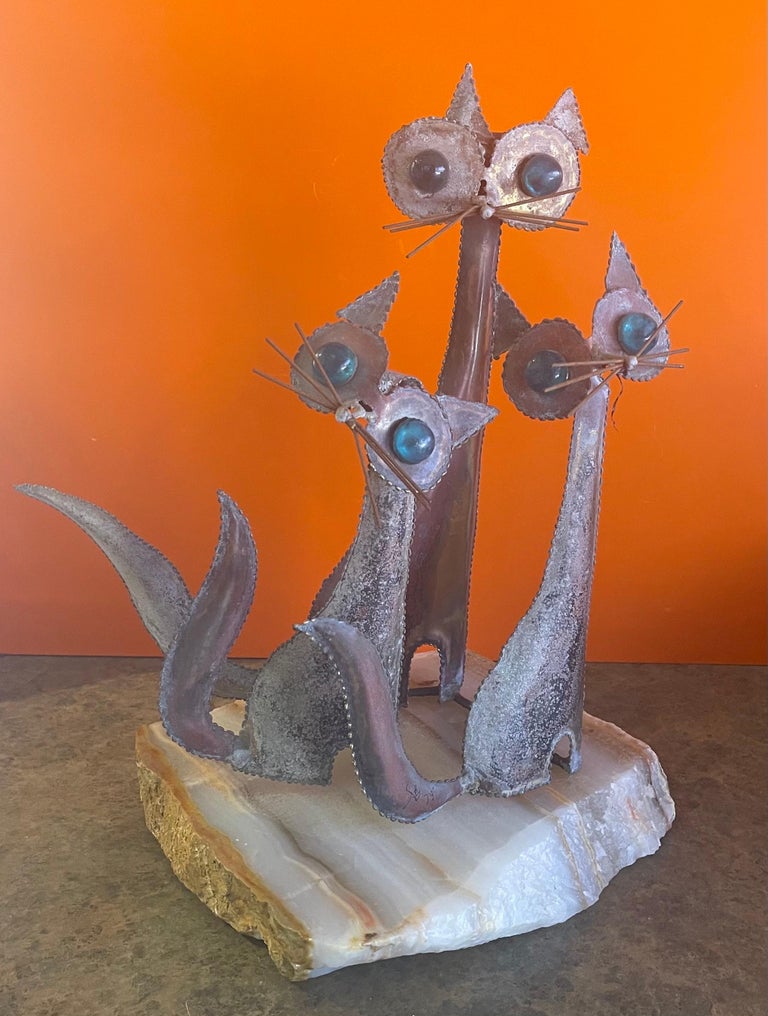 Cats Sculpture on Onyx Base in the Style C. Jere at 1stDibs
