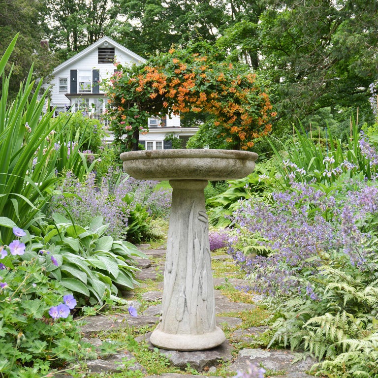 Stone Bird Bath with Leaf and Insect Decoration at 1stDibs