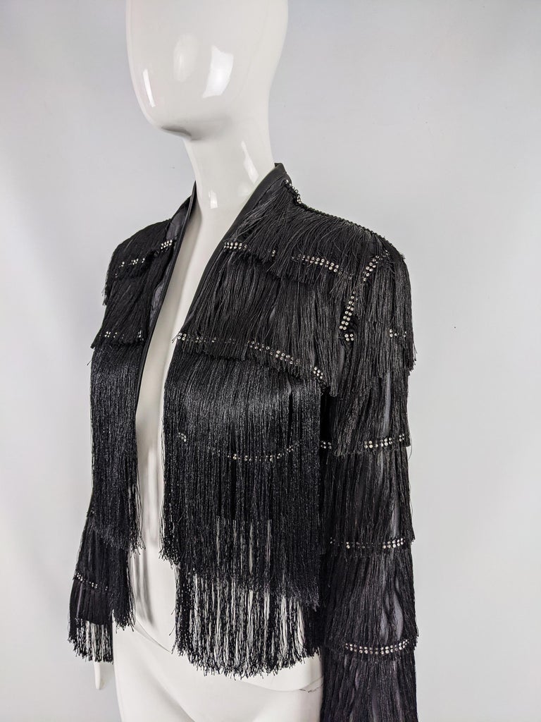 Catwalk Collection Vintage Fringed Black Satin Crop Jacket, 1990s For ...