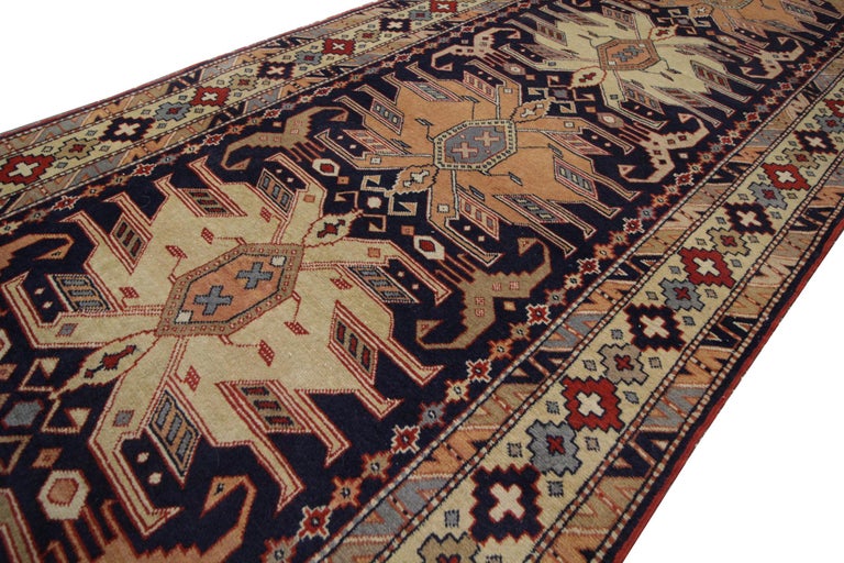 Caucasian Vintage Runner Rug, Handmade Carpet Oriental Rug Wool Stair ...