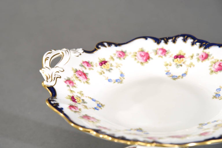 Cauldon 16 Pc. Dessert Set Blue Shaped Rims, Hand Painted Flowers ...