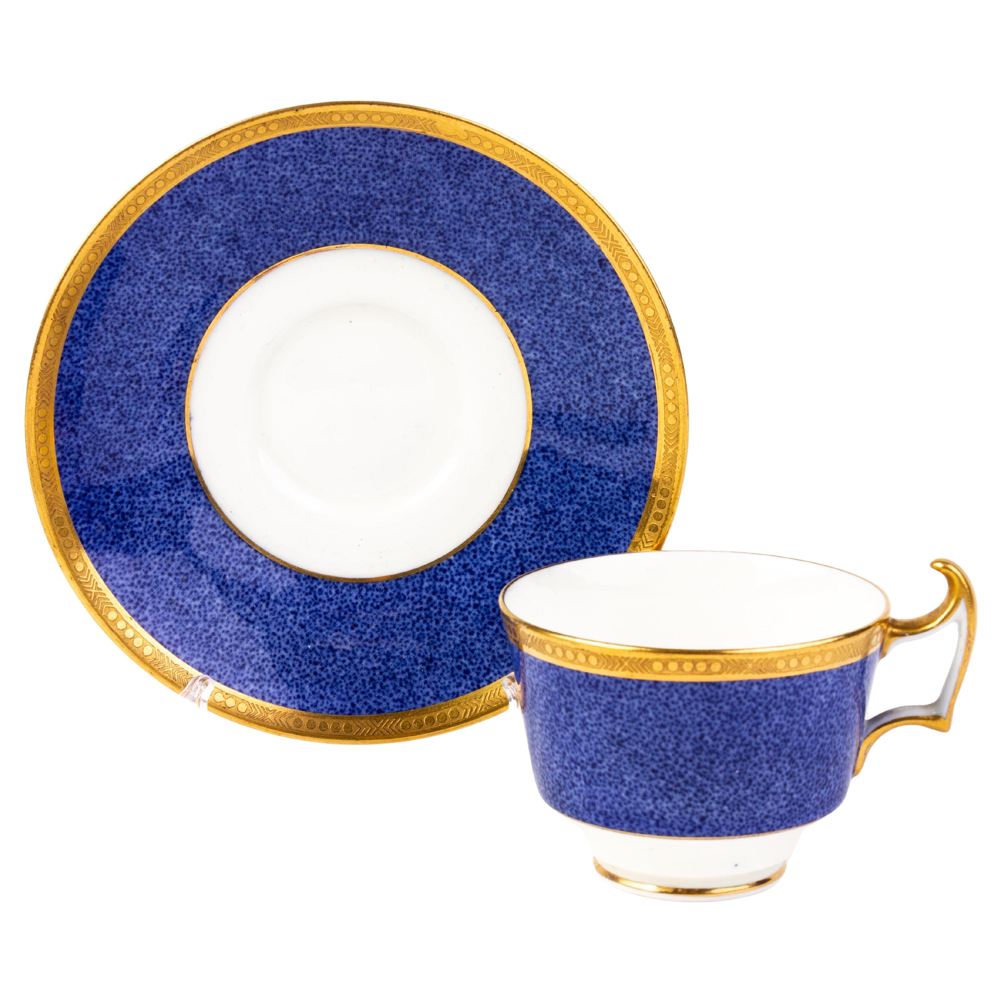 Cauldon Fine English Porcelain Blue Ground Gilt Tea Cup and Saucer at ...