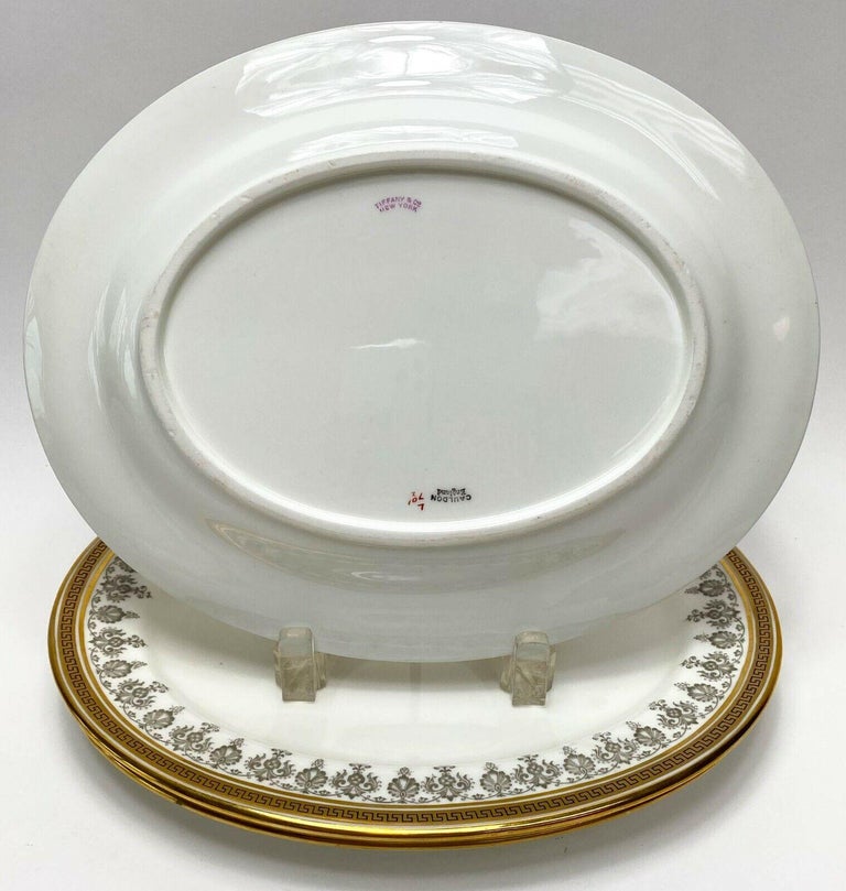 Cauldon for Tiffany and Co. Gilt and Brown Greek Key Border Serving ...