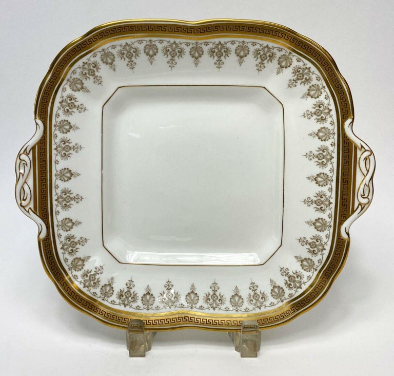 Cauldon for Tiffany and Co. Gilt and Brown Greek Key Border Serving ...