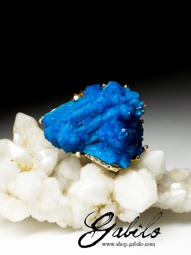 Cavansite Crystals Ring Yellow Gold Neon Blue Raw Natural Indian Gem ...