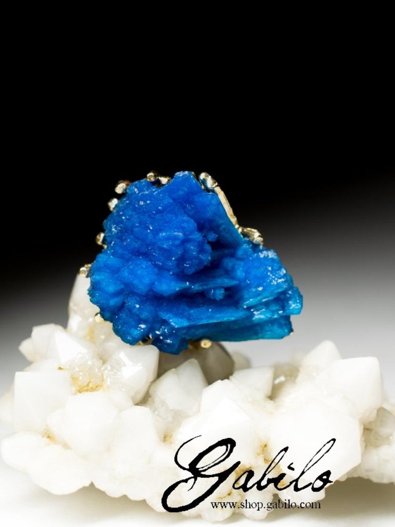 Cavansite Crystals Ring Yellow Gold Neon Blue Raw Natural Indian Gem ...