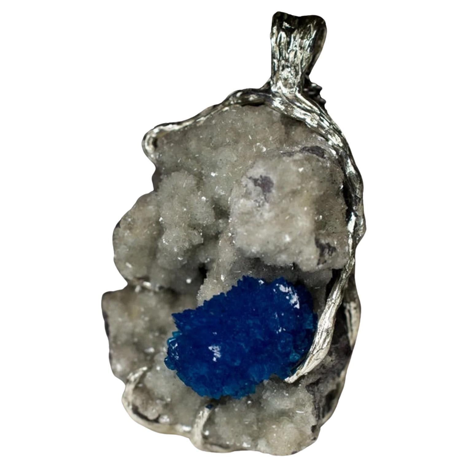 Cavansite on Dolomite necklace Blue Rare Gem Raw Crystal gift special ...