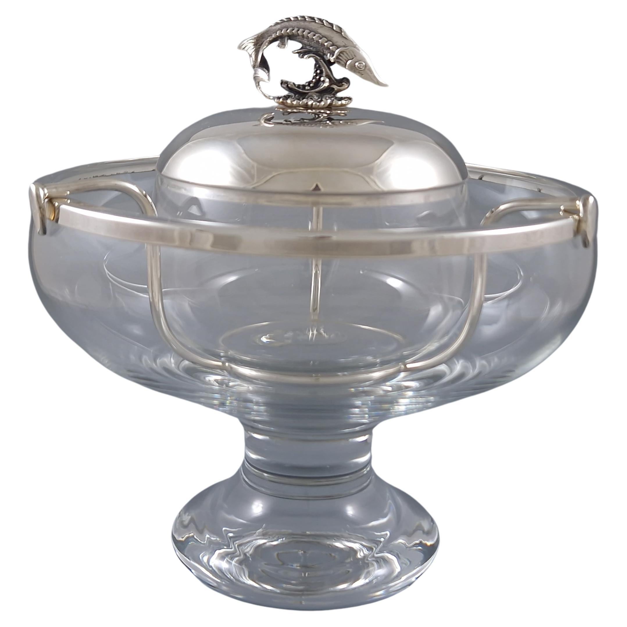 Caviar bowl In Glass And Sterling Silver For Sale at 1stDibs