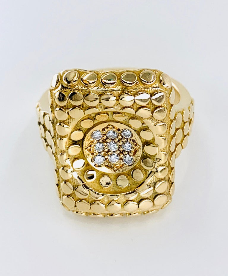 "Caviar Crater" Tablet Ring in 18 Karat Yellow Gold with Diamonds For ...
