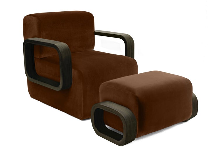 Cayenne Lounge Chair, Terra Cotta Velvet/High Gloss Varnish Walnut For ...