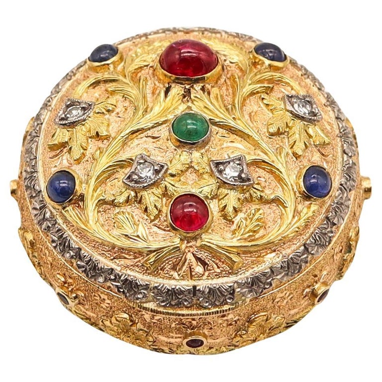 Cazzaniga 1950 Roma Vintage Gem Set Pill Box 18Kt Gold With 1.64 Ct in ...