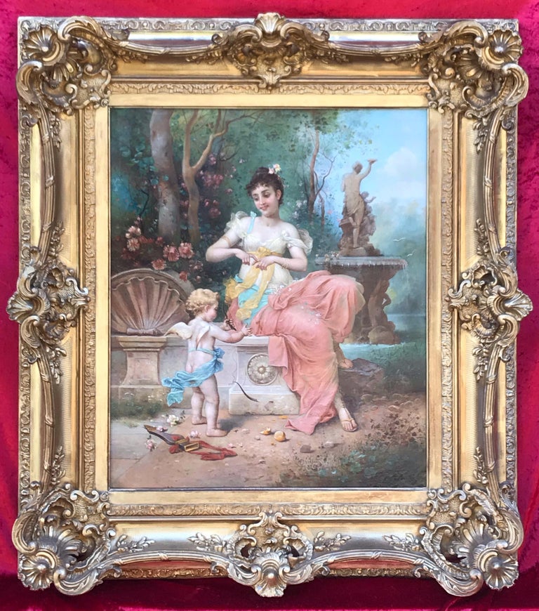 C.BRIAND - Young Lady and Cupid in The Park For Sale at 1stDibs