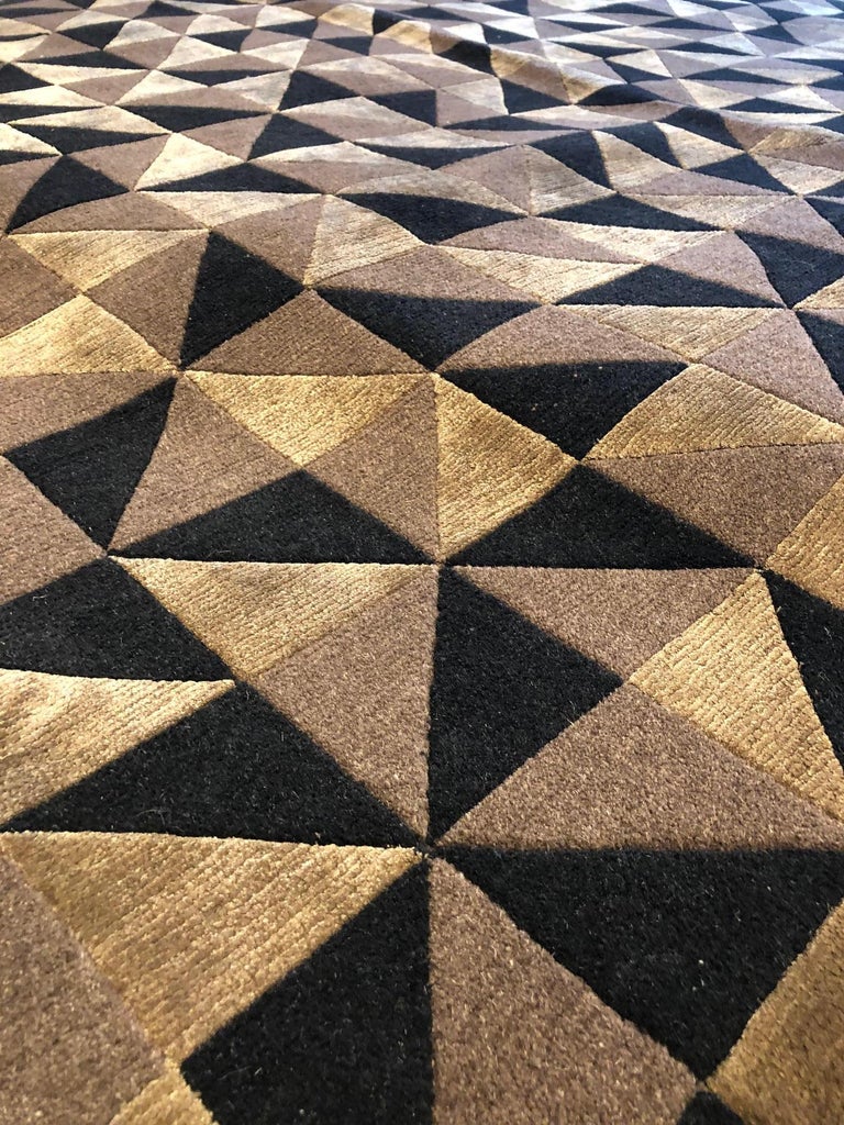 Black and Bronze Wool + Silk Mid Mod Geometric Rug CC-Tapis For Sale at ...