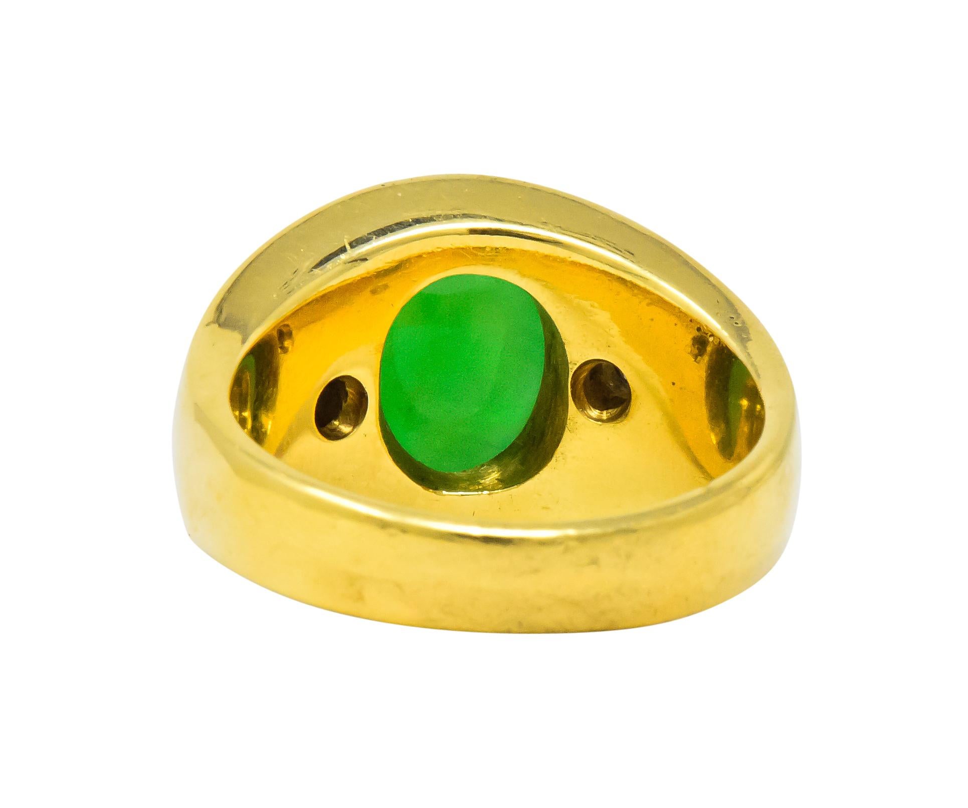C.D.L 1950s Jadeite Jade Diamond 18 Karat Gold Unisex Ring GIA at ...