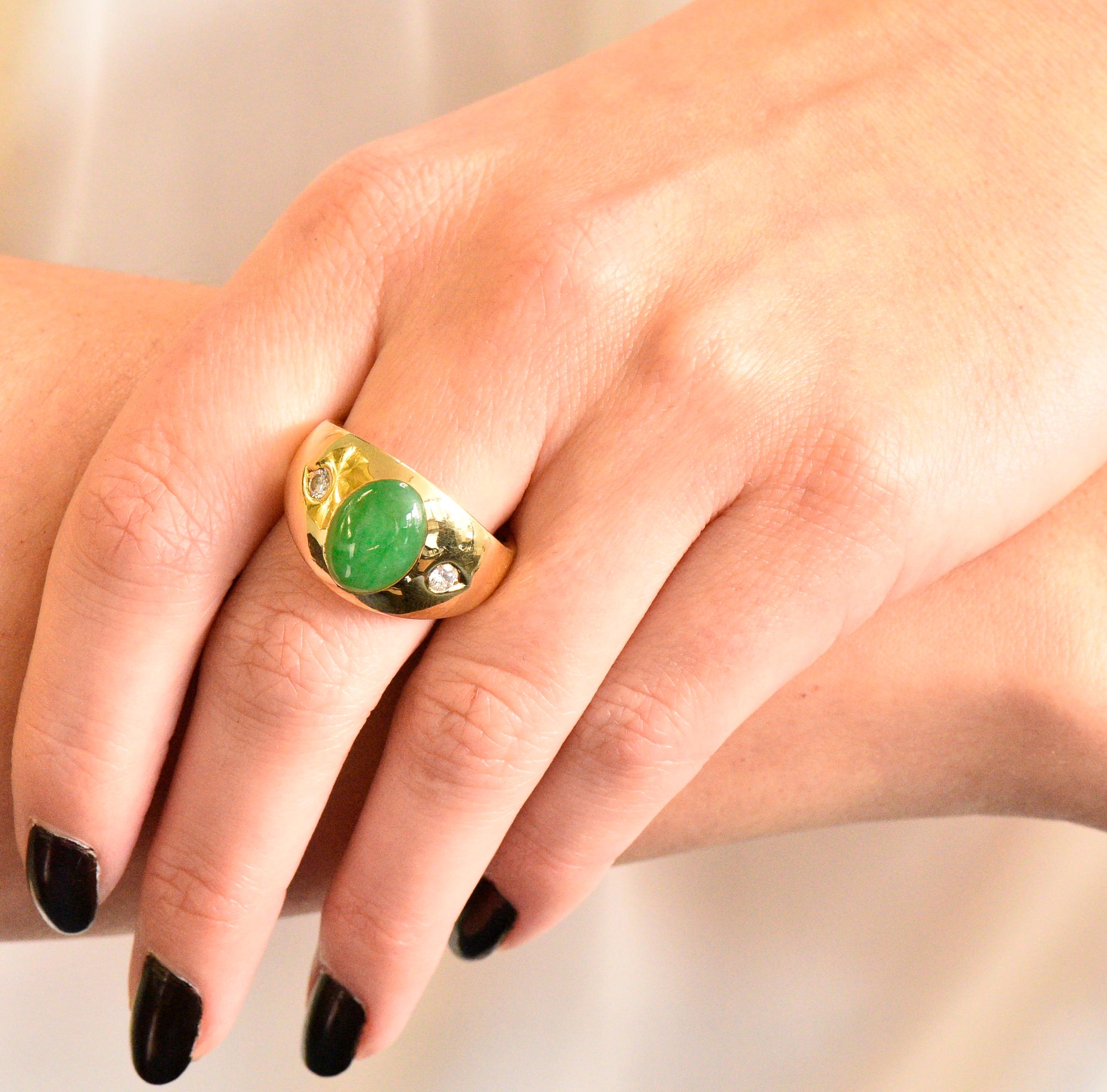 C.D.L 1950s Jadeite Jade Diamond 18 Karat Gold Unisex Ring GIA at ...