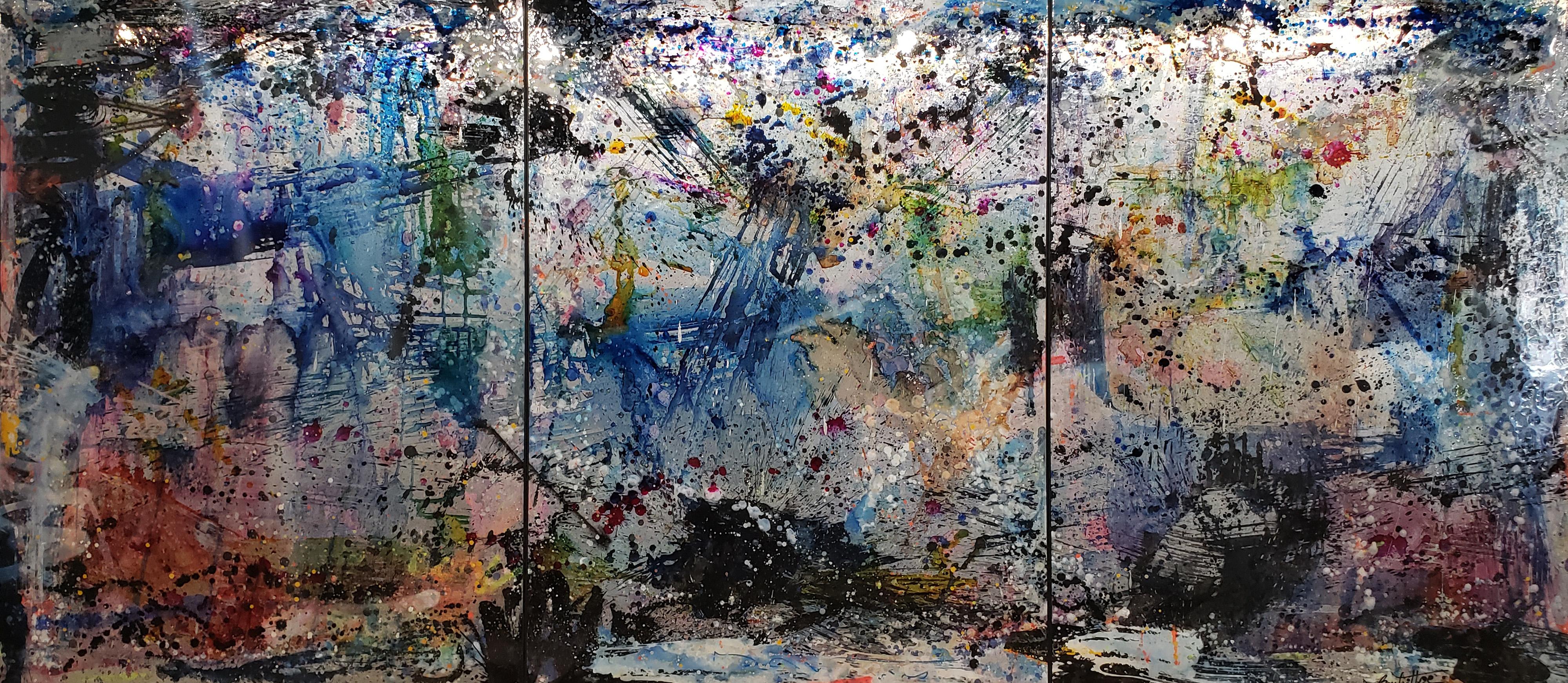 Cédric Bouteiller - Triptyque - Abstrait Bleu en venta en 1stDibs