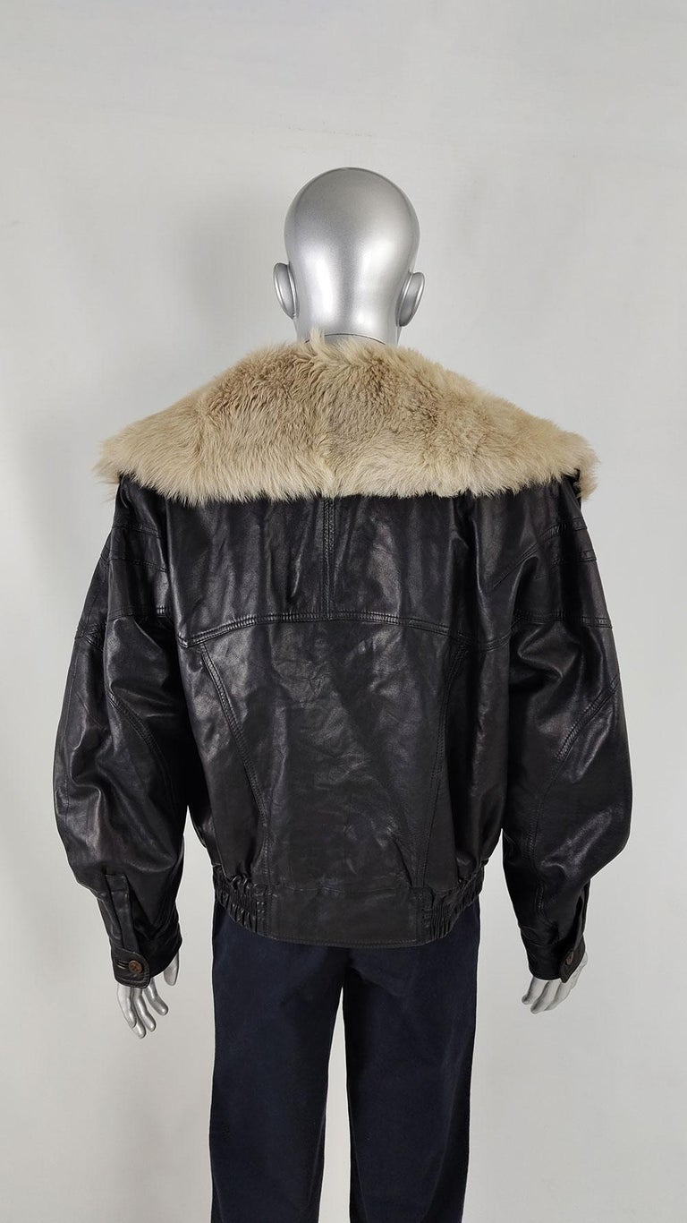 Cecil Gee Vintage Mens Italian Leather and Faux Fur 80s Bomber Jacket ...