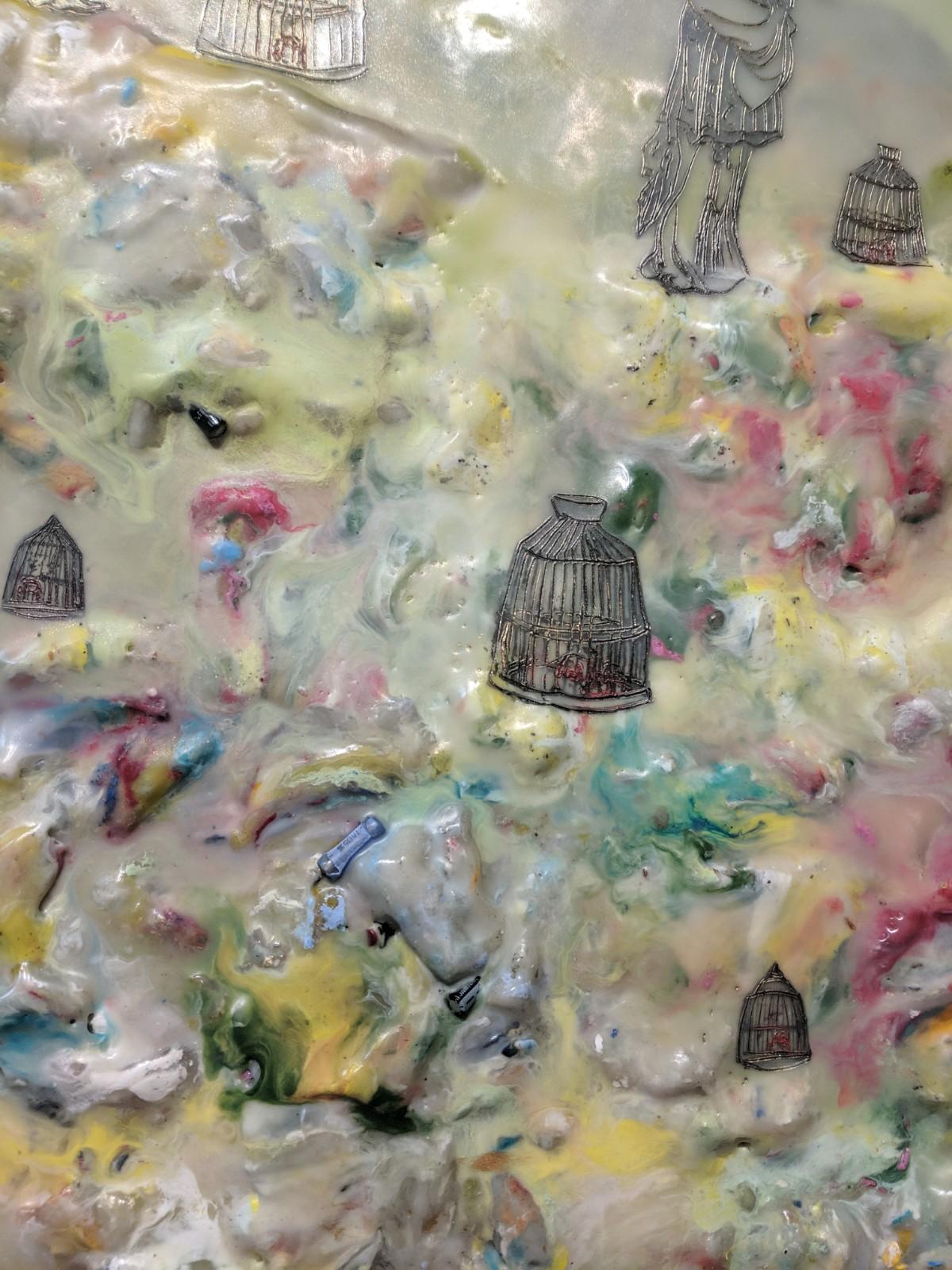 Cecile Chong - Isolated Examples, Encaustic Landscape with Figures ...