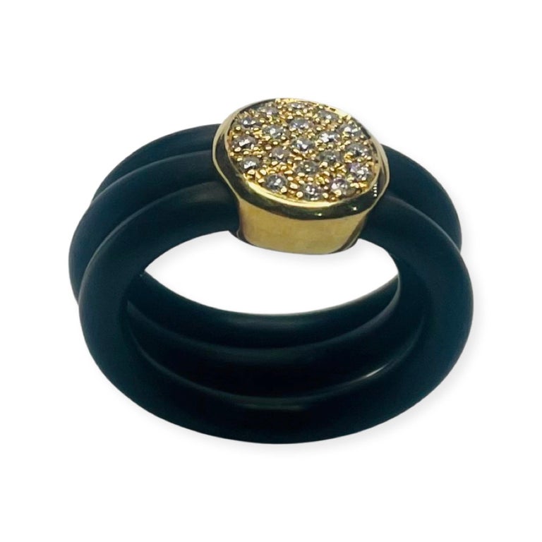Cede 18K Yellow Gold Rubber Ring with Pave Set Diamonds For Sale at 1stDibs
