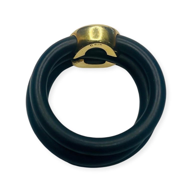 Cede 18K Yellow Gold Rubber Ring with Pave Set Diamonds For Sale at 1stDibs