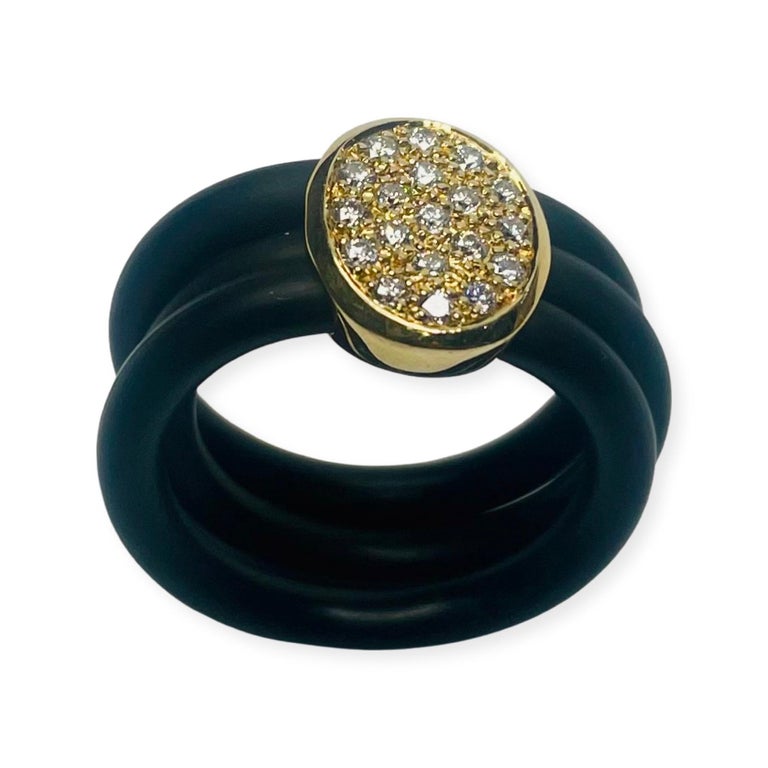 Cede 18K Yellow Gold Rubber Ring with Pave Set Diamonds For Sale at 1stDibs