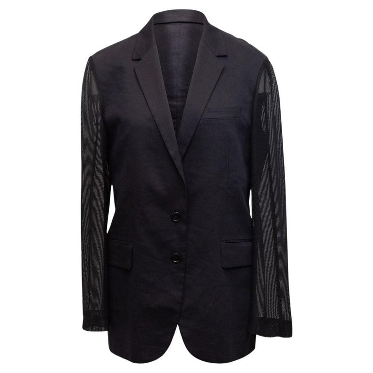 Cedric Charlier Black Mesh Sleeve Blazer For Sale at 1stDibs