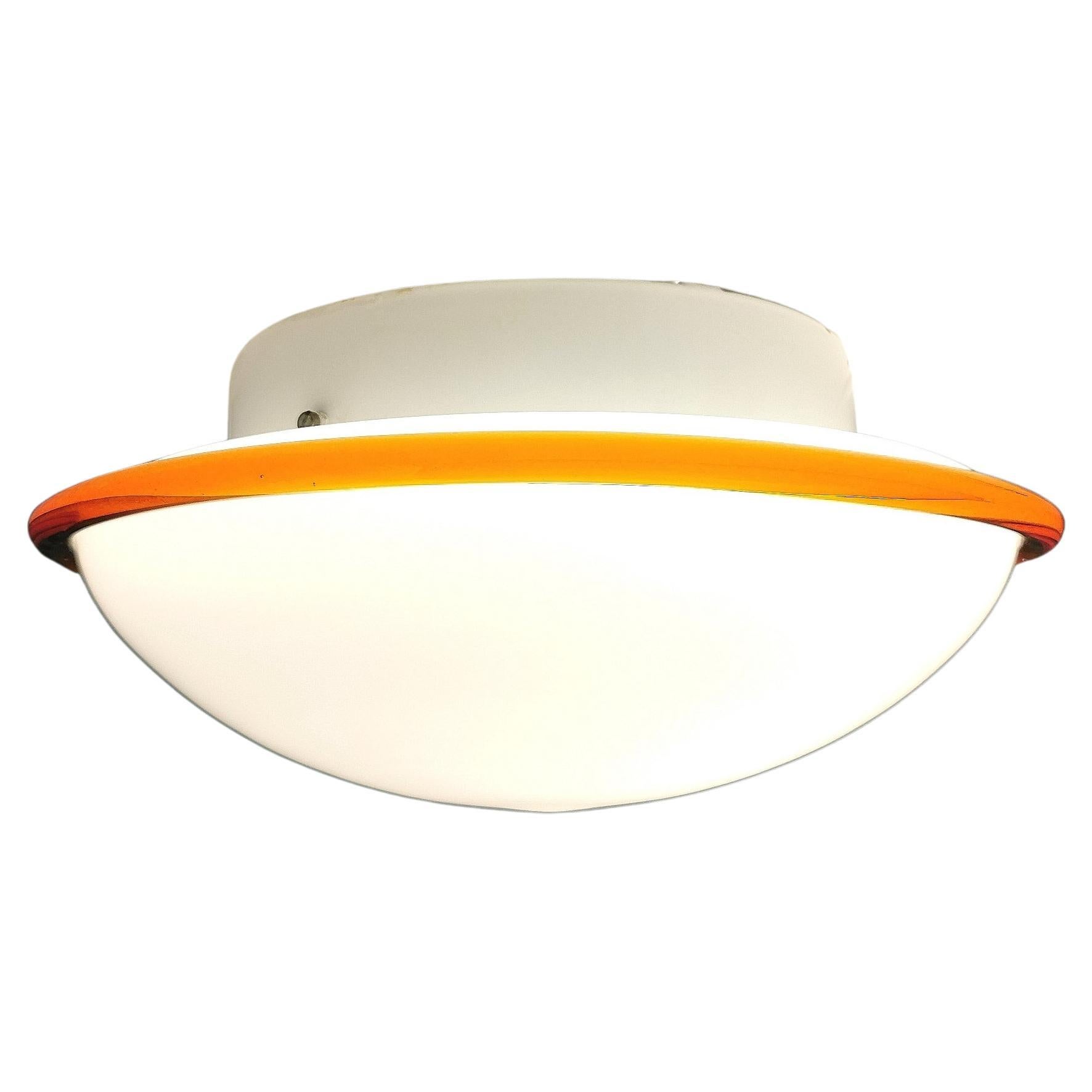 Flush Mount Semi Ceiling Lamp Blue Glass Chrome, Italy 1970 For Sale at ...