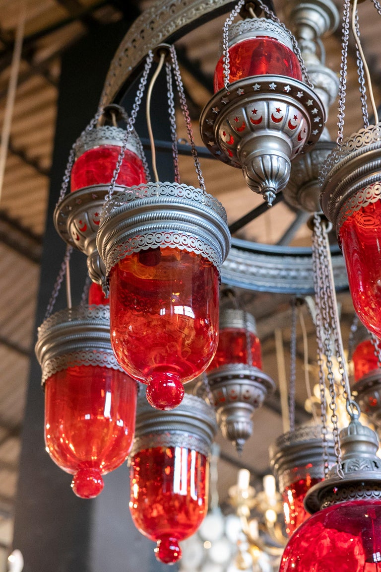 Ceiling Lamp Made of Metal, Iron and Decorative Glass in Red Colour For ...