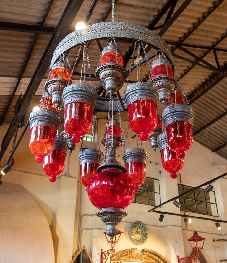 Ceiling Lamp Made of Metal, Iron and Decorative Glass in Red Colour For ...