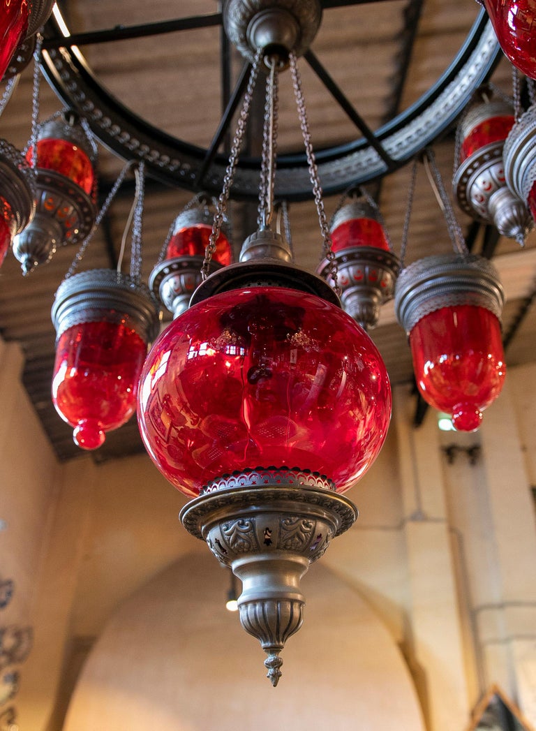 Ceiling Lamp Made of Metal, Iron and Decorative Glass in Red Colour For ...
