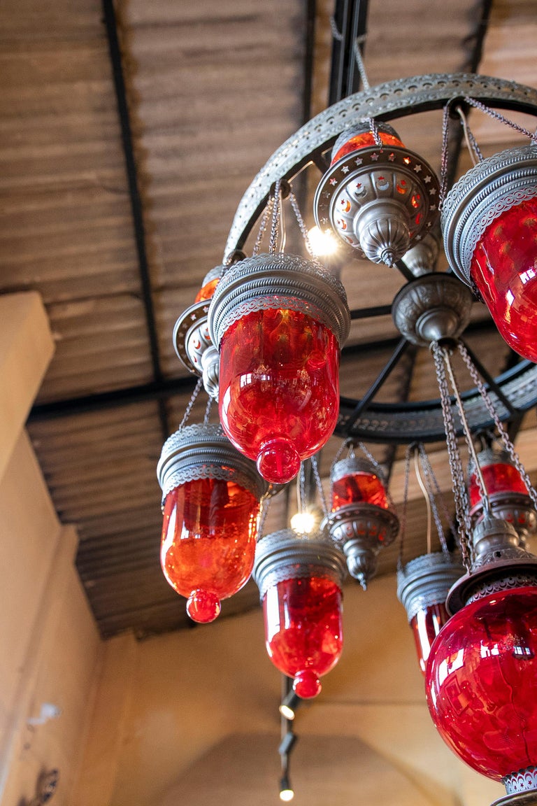 Ceiling Lamp Made of Metal, Iron and Decorative Glass in Red Colour For ...