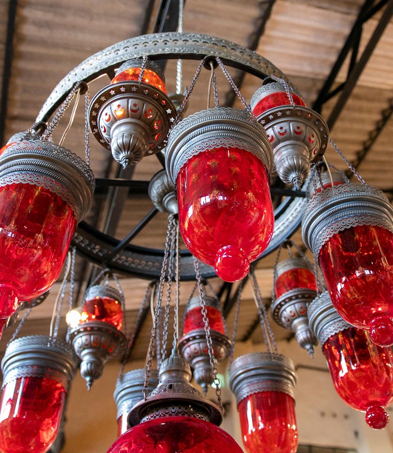 Ceiling Lamp Made of Metal, Iron and Decorative Glass in Red Colour For ...