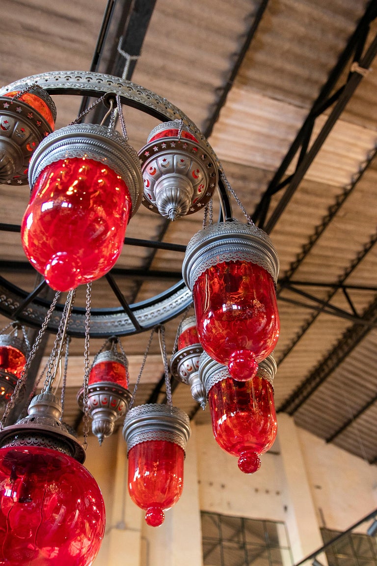 Ceiling Lamp Made of Metal, Iron and Decorative Glass in Red Colour For ...