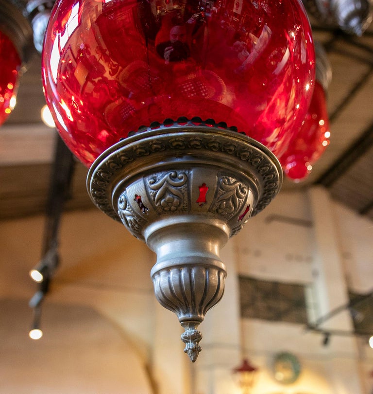 Ceiling Lamp Made of Metal, Iron and Decorative Glass in Red Colour For ...