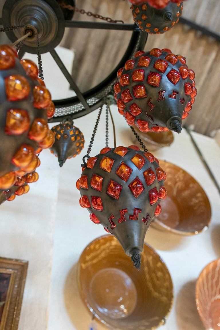 Ceiling Lamp Made of Metal, Iron and Glass in Red Colour For Sale at ...