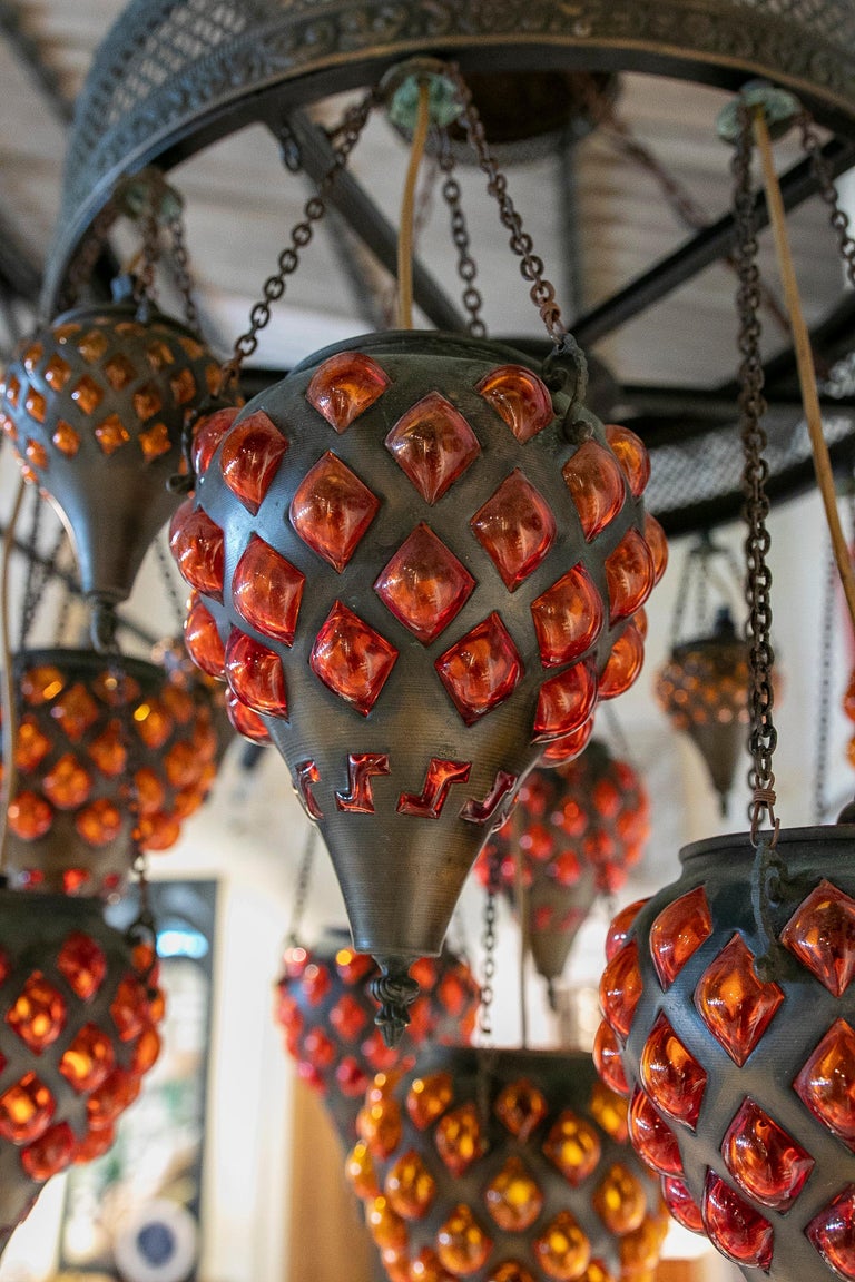Ceiling Lamp Made of Metal, Iron and Glass in Red Colour For Sale at ...