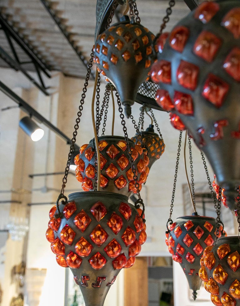 Ceiling Lamp Made of Metal, Iron and Glass in Red Colour For Sale at ...