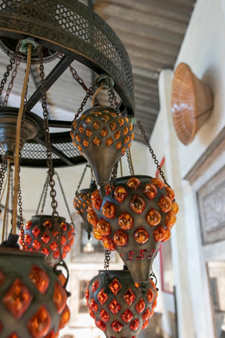 Ceiling Lamp Made of Metal, Iron and Glass in Red Colour For Sale at ...
