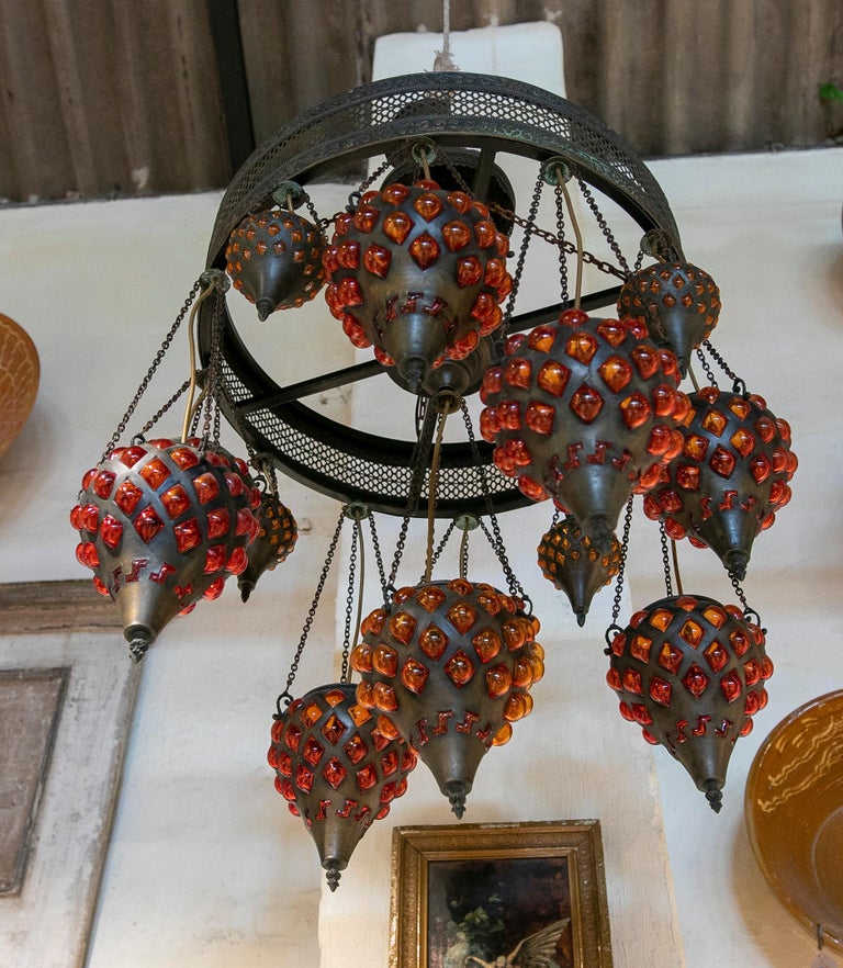 Ceiling Lamp Made of Metal, Iron and Glass in Red Colour For Sale at ...