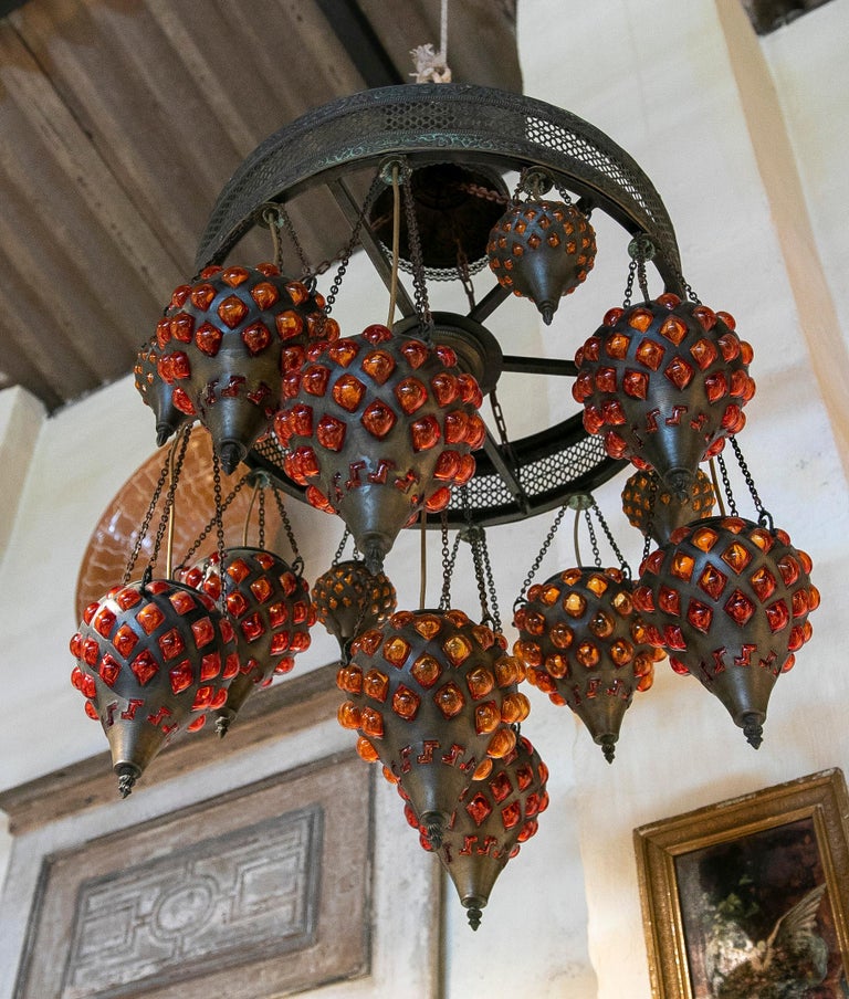 Ceiling Lamp Made of Metal, Iron and Glass in Red Colour For Sale at ...