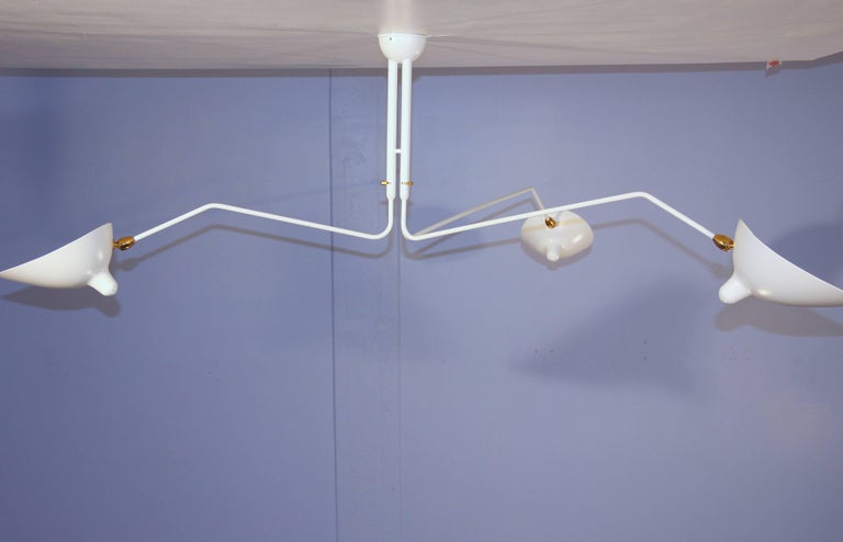 Ceiling Lamp with Three Rotating Arms in White by Serge Mouille at 1stDibs