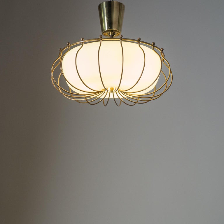 Ceiling Light, 1940s, Brass and Satin Glass at 1stDibs