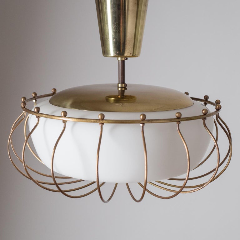 Ceiling Light, 1940s, Brass and Satin Glass at 1stDibs