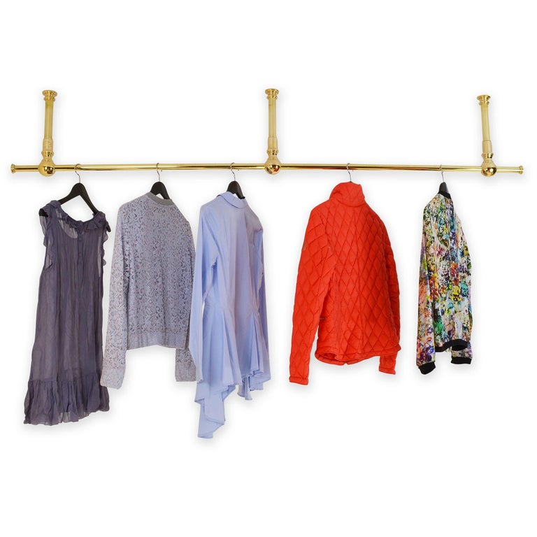 Ceiling Mounted Clothes Rail with Triple Fixing Points, Solid Brass For ...