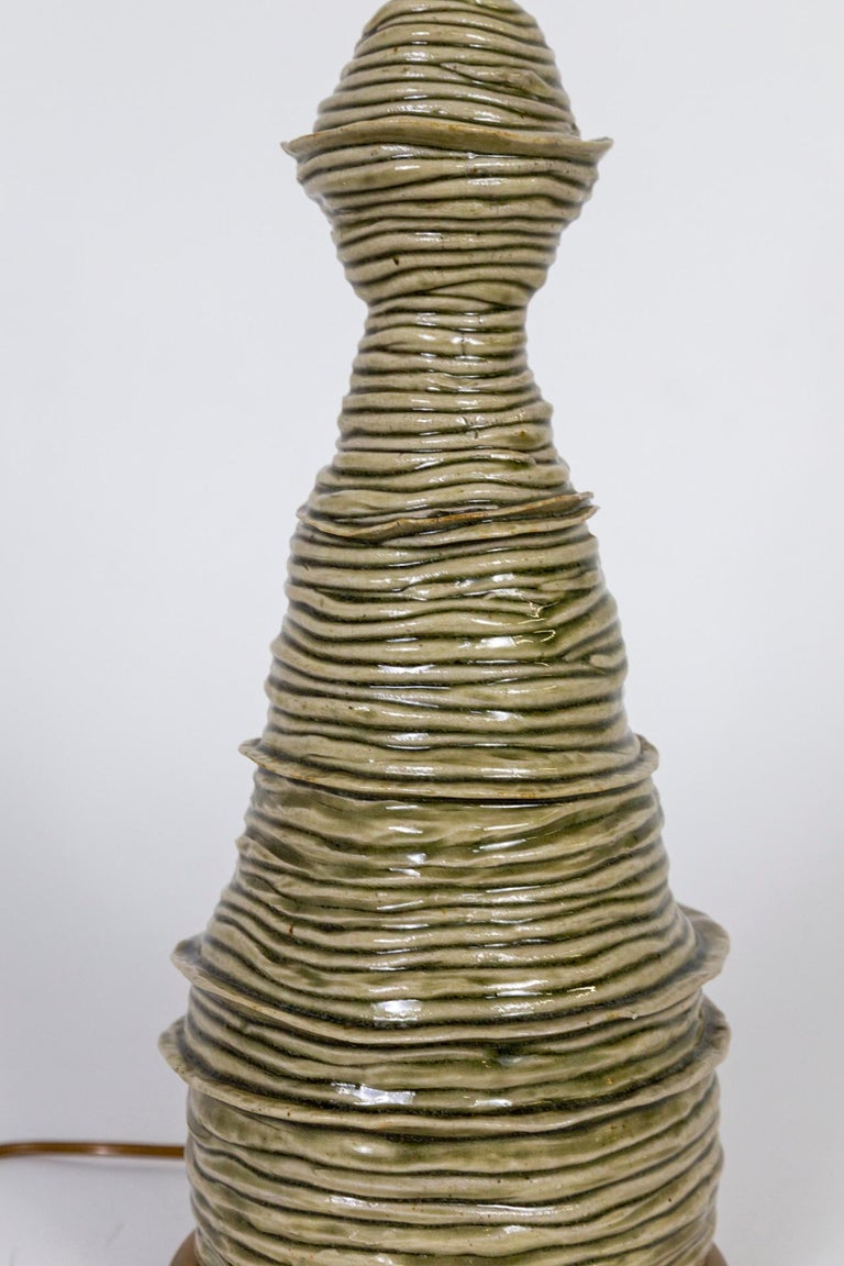 Celadon Ceramic Coil Tower Table Lamp For Sale at 1stDibs
